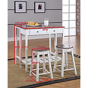 King's Brand 3 Pc. White Finish Wood Drop Down Table & 2 Stools