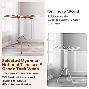 Bootuu Portable Teak Tripod Clothes Drying Rack, Foldable Space & Saving Design, Versatile Laundry Drying Rack, with 16 Waterproof Teak Wood Drying Rods, for Indoor and Outdoor Use for Halloween