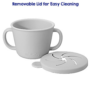 RAZBABY Oso-Snack 100% Silicone Snack Cup, 6M+, Spill-Proof Food Container w/Weighted Bottom, Easy to Hold for Baby & Toddler, Removable Lid, Easy to Clean, BPA-Free, Dishwasher Safe – Grey