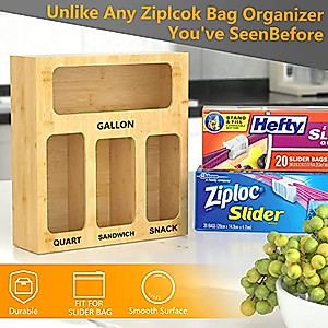 Ziplock Bag Storage Organizer for Drawer - Bamboo Kitchen Food Storage Bag Organizer Holders, Gallon Quart Snack Sandwich and Slider Bag Dispenser, Compatible with Ziploc Hefty Glad Solimo and More