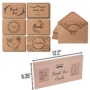 Mr. Pen- Thank You Cards with Envelopes, Brown Kraft Paper, 18 Pack, 4 x 6, Blank Inside, 6 Designs, Thank You Cards, Thank You Notes, Thank You Cards Bulk,Thank You Note Cards