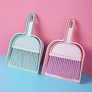 meioro Mini Dustpan and Brush Set, Multi-Functional Cleaning Tool with Hand Broom Brush, Plastic Dust Pan, Coral Fleece Cleaning Cloth, 2-in-1 Cute Helper Cleaning Set for Kids Toys Pets Car, Pink