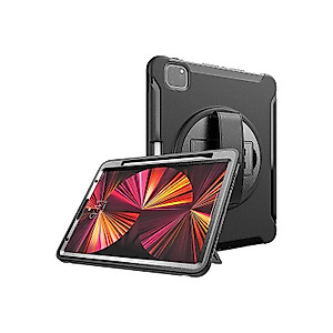 SaharaCase Protection Hand Strap Series Case for Apple iPad Pro 11" (3rd Generation 2021 & 4th Generation 2022) [Shockproof Bumper] Heavy Duty Rugged Protection Antislip Integrated Kickstand - Black