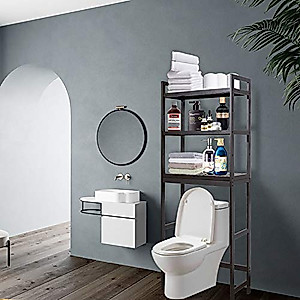 Bathroom Over The Toilet Organizer Storage Rack with Adjustable Shelves 3 Tier Bamboo Freestanding Shelf Plant Stand Multipurpose Organizer Space Saver for Laundry, Balcony，Brow