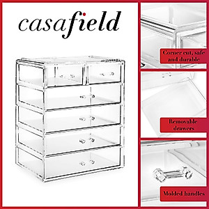 Casafield Acrylic Cosmetic Makeup Organizer & Jewelry Storage Display Case - 4 Large, 2 Small Drawer Set - Clear