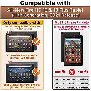 UUcovers Kindle Fire HD 10 & 10 Plus Tablet Case (Only Fits 11th Generation, 2021 Release) with Kickstand Shockproof 3 in 1 Heavy Duty Rugged Hybrid Hard PC & Soft Silicone Cover, Rainbow & Rose Red