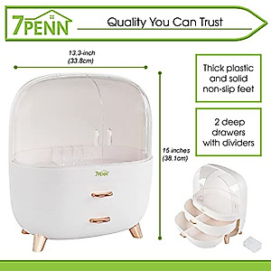 7Penn Large Makeup Organizer Box - Enclosed On Display Makeup Organizer Case with Cosmetic Storage Drawers