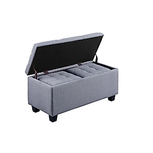 Large Storage Ottoman Bench Set, 3 in 1 Combination Ottoman, Bedroom Bench with Hidden Storage, Tufted Ottoman Linen Bench - Support 250lbs, for Living Room, Entryway, Hallway, TV Entertainment, Grey