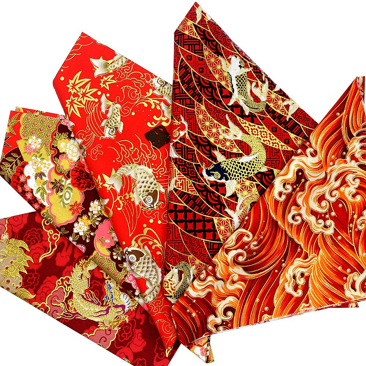 ACCOCO 5PCS Cotton Craft Fabric Bundle Squares Patchwork,20" x 20"Inch (50x50cm) Colorful Japanese Style Cotton Wrapping Cloth Squares Quilting Sewing Patchwork Fabric,DIY Scrapbooking Artcraft