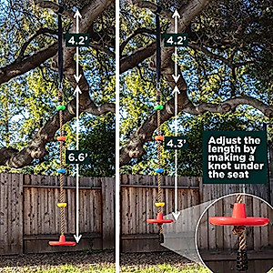 LAEGENDARY Tree Swing for Kids - Single Disk Outdoor Climbing Rope w/Platforms, Carabiner & 4 Ft Tree Strap - Playground Accessories - Multicolored