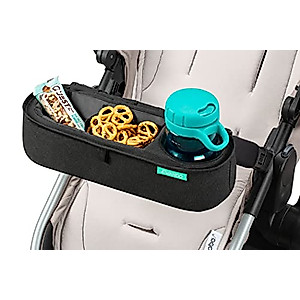 Universal Stroller Tray with Insulated Sippy Cup Holder - Upgraded Rigid Frame Stays Upright - Exclusive Non Slip Straps Firmly Grip Stroller Bar. Universal Stroller Snack Tray Attachment