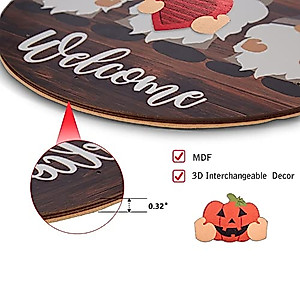 Interchangeable Seasonal Gnome Welcome Sign for Front Door Decor Rustic Wooden Welcome Sign with 10 LED Lights,12 Inches Modern Farmhouse Wall Home Sign for Holiday Halloween Thanksgiving Christmas