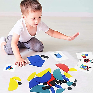 FLYINGSEEDS Wooden Pattern Blocks Animals Jigsaw Puzzle Sorting and Stacking Games Montessori Educational Toys for Toddlers Kids Aged 3+ Years Old (36 Shape Pieces & 60 Design Cards)