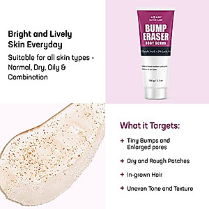 Azani Bump Eraser Body Scrub | 5% Glycolic Acid + 5% Lactic Acid | Exfoliator for Keratosis Pilaris, Body Acne, Dead Skin, Ingrown Hair, Razor Bumps & Rough Patches | Knees, Arms & Neck | 3.5 Oz