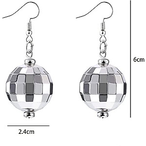 Disco Ball Earrings for Women, Silver Mirror Ball Earrings ,60's or 70's Silver Disco Ball Earrings for Women's Costume Accessories
