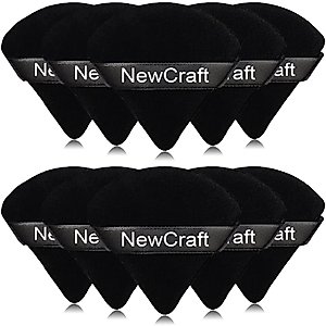 NewCraft 10 Pieces Powder Puffs Set for Face Makeup, Triangle Puff Soft Velour Loose Powder Mineral with Delicate Ribbon, Cosmetic Setting Puff Cute Beauty Make Up Tool