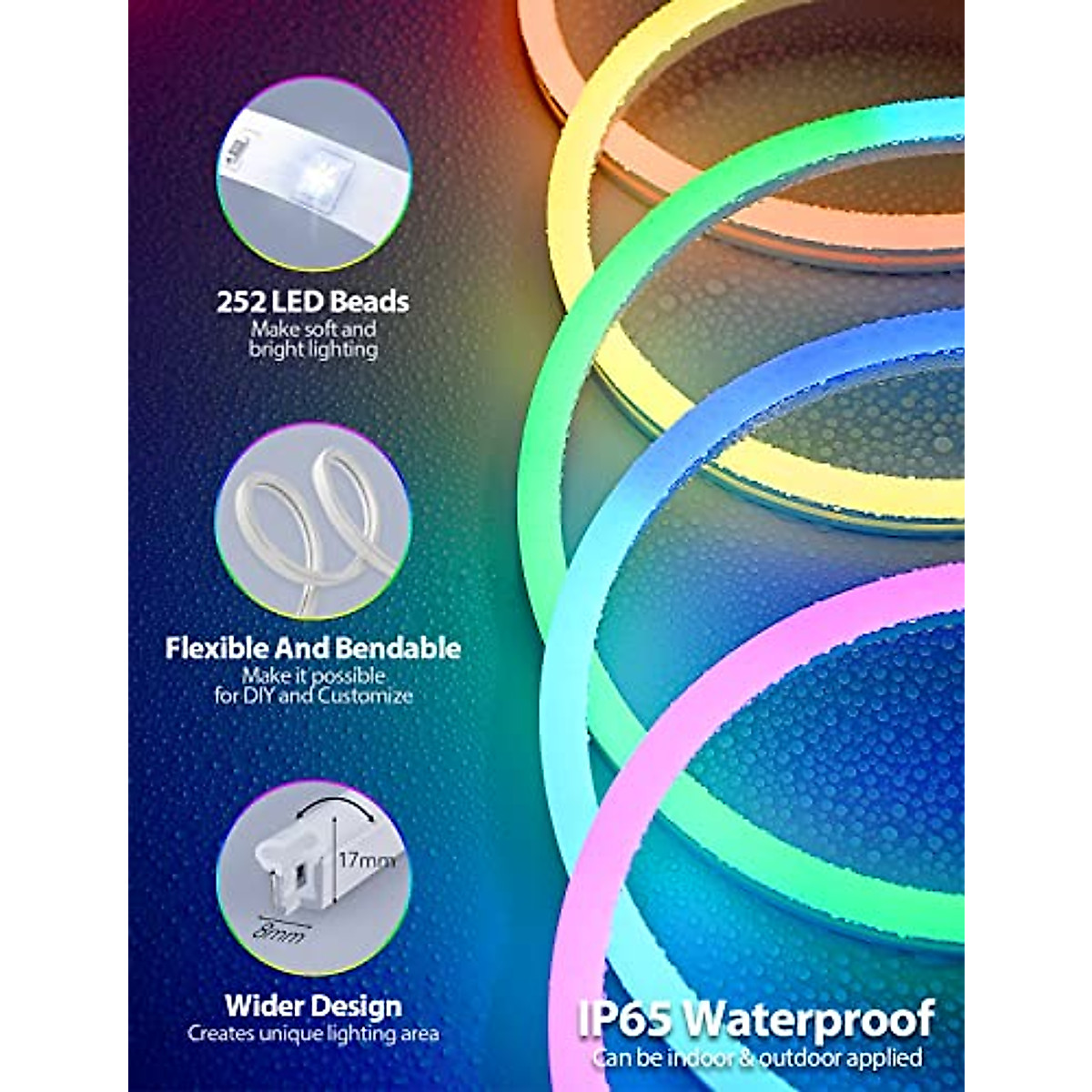 Lucienstar Neon Rope Lights, 10ft/3m RGB+IC Neon Light with Music Sync Smart App, 16 Million DIY Colors, Works with Alexa, Google Assistant, LED Strip Lights for Bedroom, Living Room, Gaming Room