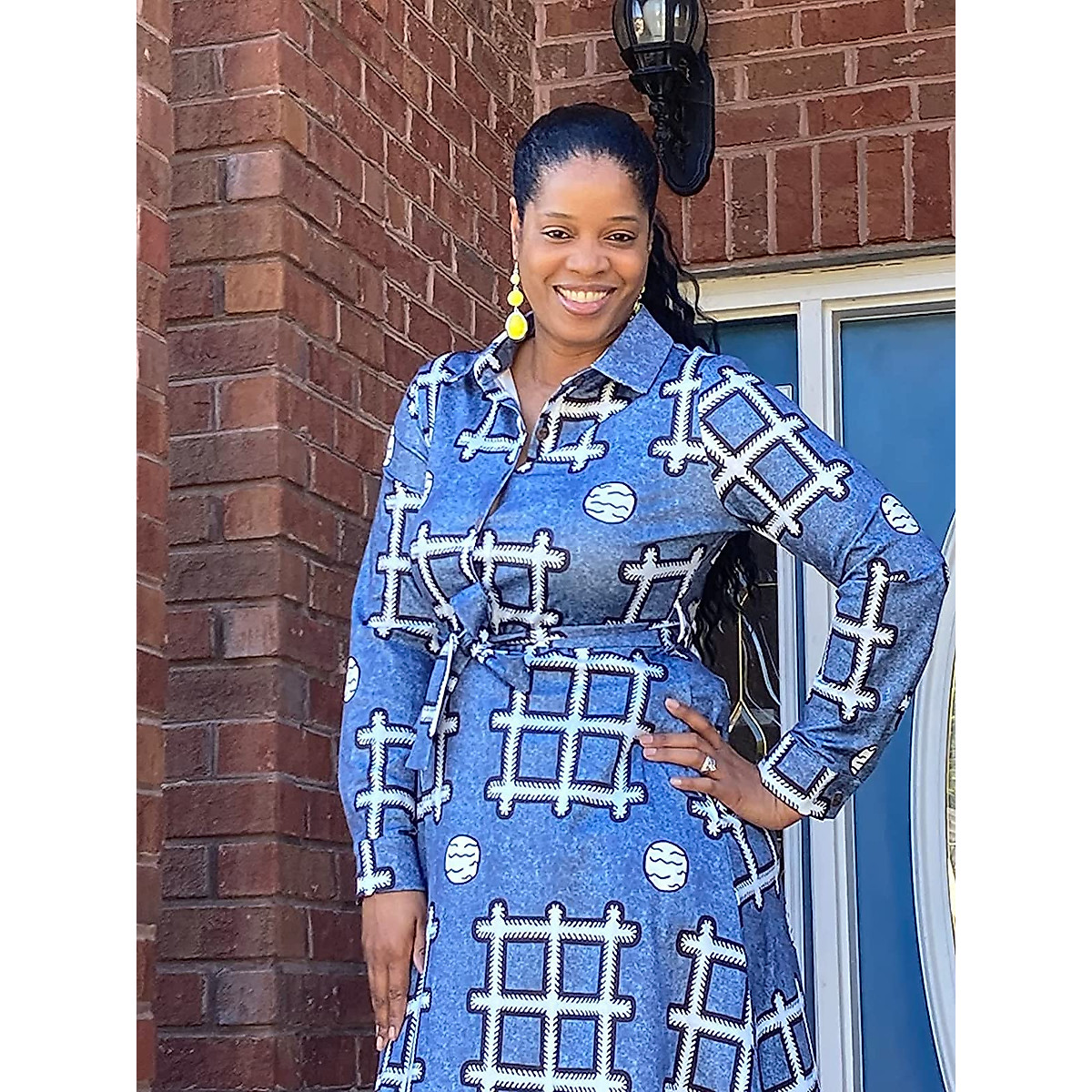 MsavigVice Maxi Dresses for Women Floral Print Casual Long Sleeve Button Down Loose Party Maxi Dress with Belt