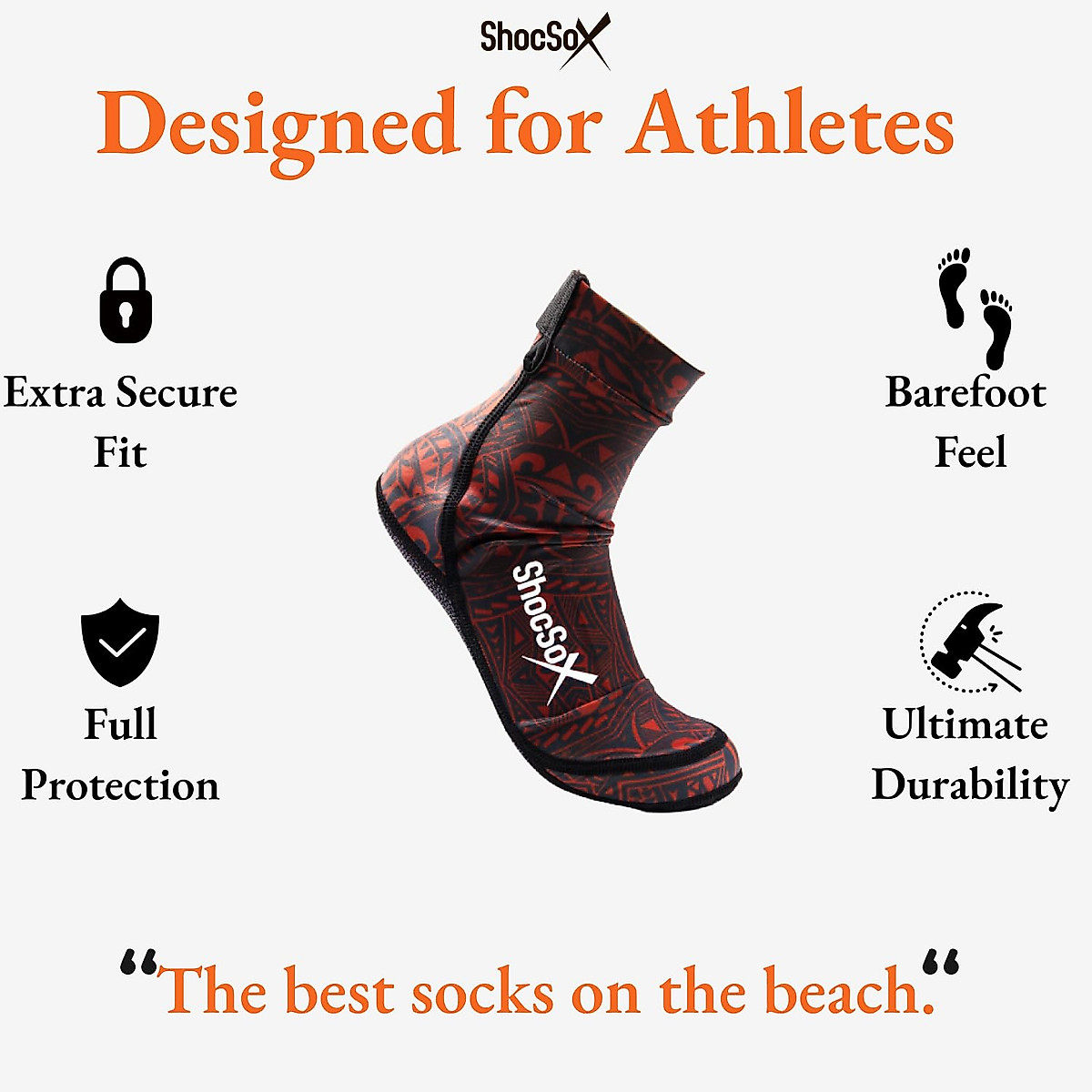 ShocSox ArmorTex® Beach Volleyball Socks and Sand Soccer Socks with ArmorTex® Soles Longest Lasting Beach Socks (US, Alpha, X-Large, Regular, Regular, Red Polynesian)