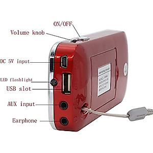 AM FM Portable Pocket Radio Music Player Support Micro SD/TF Card USB Slot (Red)