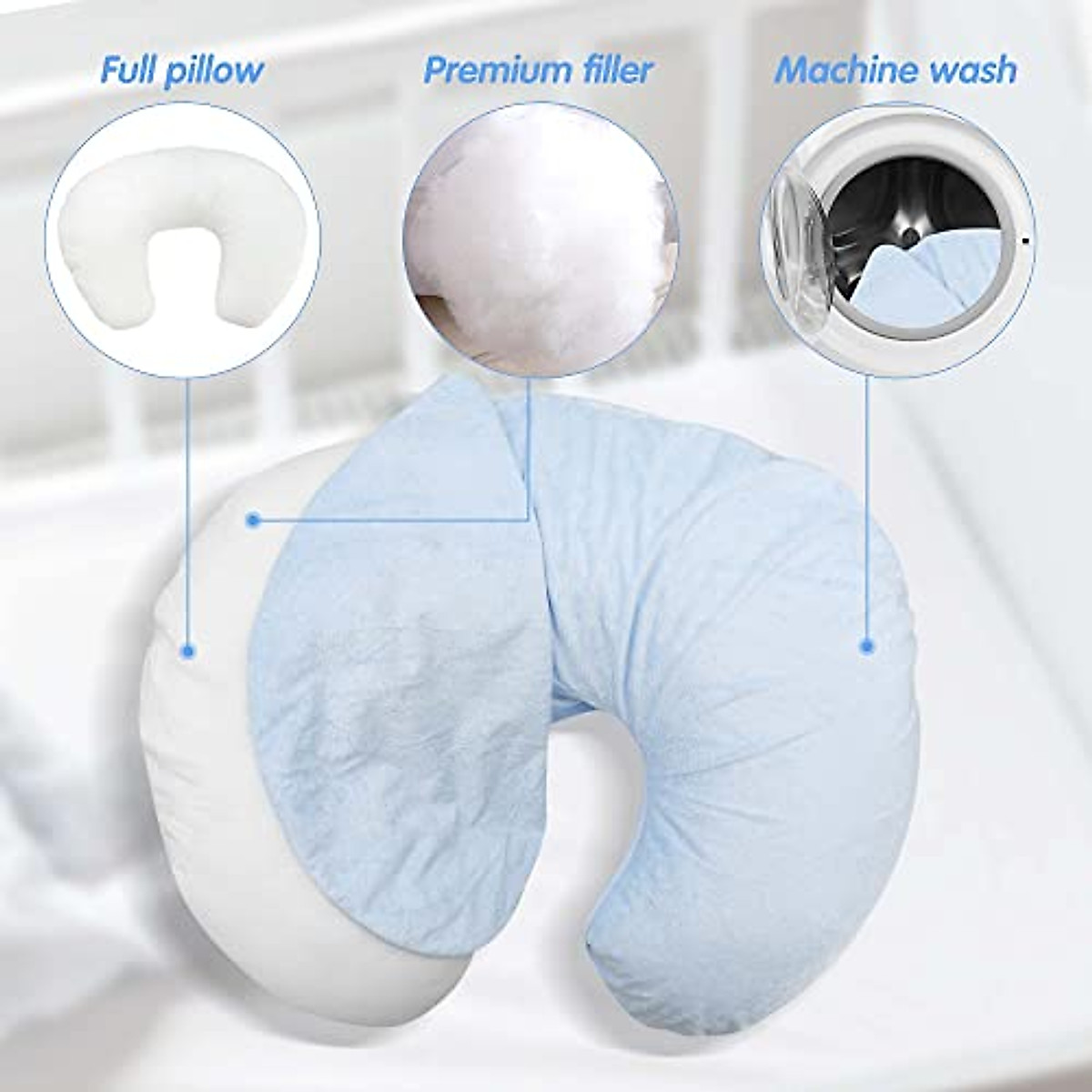 LAT Waterproof Nursing Pillow and Positioner, Breastfeeding Pillow for Mom,Newborn Infant Soft Cotton Feeding Cushion for Boys and Girls(Blue)