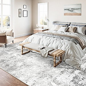 HUGEAR 6x9 Area Rug Grey Living Room Washable Rug Indoor Accent Rug Modern Abstract Non Slip Low Pile Carpet Distressed Large Throw Rug for Bedroom Office Dining Room