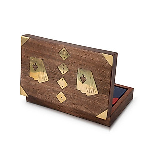 Birthday Gift Ideas Handcrafted Classic Wooden Playing Card Holder Deck Box Storage Case Organizer With Dice & Two Packs of Premium Quality 'Ace' Playing Cards For Men Women