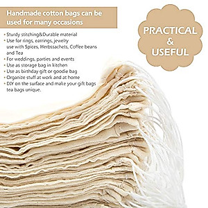 Chielor 50 Pieces Cotton Drawstring Bags, Reusable Muslin Bag Sachet Bag Gift Bag Jewelry Pouch for Wedding Party Home Supplies, Natural Unbleached Coffee/Spice/Tea/Herbs/Soup Bags (3 by 4 Inches)