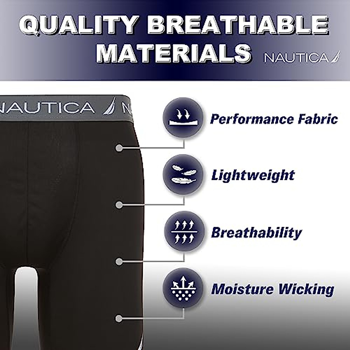 Nautica 3-Pack Mens Base Layer Short, Breathable Performance Compression Shorts Men, Biker Shorts Thigh Chafing Prevention (Large, Black/Black/Navy)