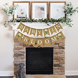 GCQQ Baby In Bloom Banner, No DIY Baby in Bloom Burlap Banner, Daisy Baby Bloom Banner, Rustic Baby In Bloom Banner for Baby Shower, Welcome Baby, Mommy to Be Party Supplies