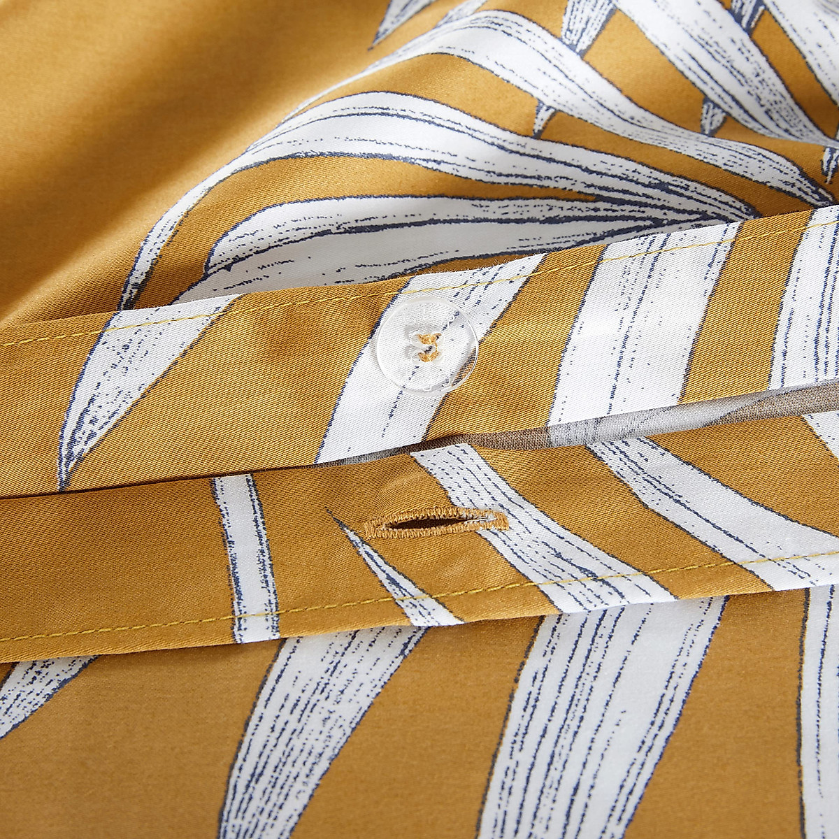 Eikei Midnight Blue Botanical Print Duvet Quilt Cover Egyptian Cotton Bedding Set Modern Luxury Minimal Palm Leaf Dark Charcoal Navy Ocher Floral Watercolor Design (Mustard Yellow, King)