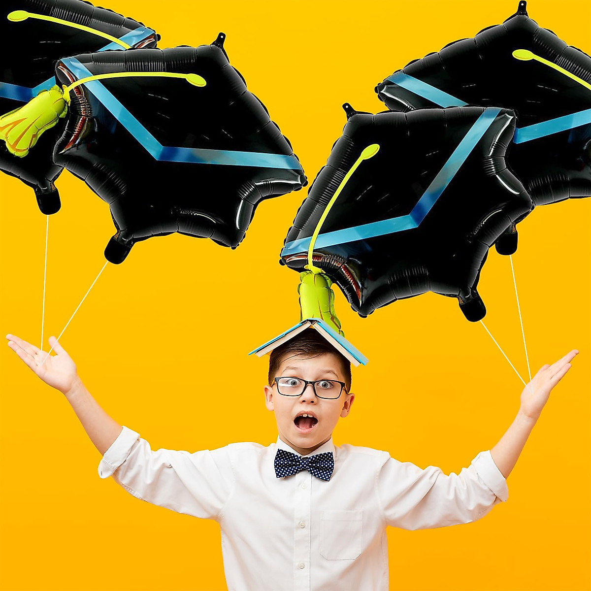 4 Pieces 22 Inches Black Graduation Cap Balloons, Large Academic Cap Shaped Mylar Foil Balloons with Tassel Design, Grad Hat for Class of 2024 Graduation Ceremony or Party Decorations