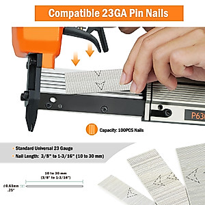 P630 Pneumatic 23 Gauge Pin Nailer Accepts 3/8" to 1-3/16" Pin Nails, Headless Pin Nail Gun with Trigger Safety, Micro Pinner Gun for Assembly and Woodworking Projects