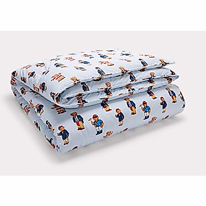 POLO RALPH LAUREN Blue Stripe Teddy Bear Boy 2 pc Twin Duvet Cover Set Blue White