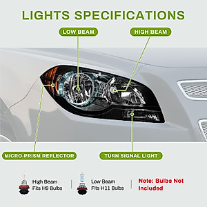 AUTOSAVER88 Headlights Assembly Compatible with 08 09 10 11 12 2008 2009 2010 2011 2012 Chevy Malibu 2008-2012 08-12 Headlamps Passenger and Driver Side Black Housing Amber Reflector