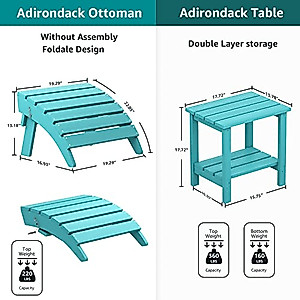SERWALL 5-Piece Adirondack Chair and Ottoman and Table Set, Weather Resistant Adjustable Backrest Adirondack Chair with Ottoman and Side Table, Adirondack Chair for Backyard, Garden, Deck, Cyan Blue