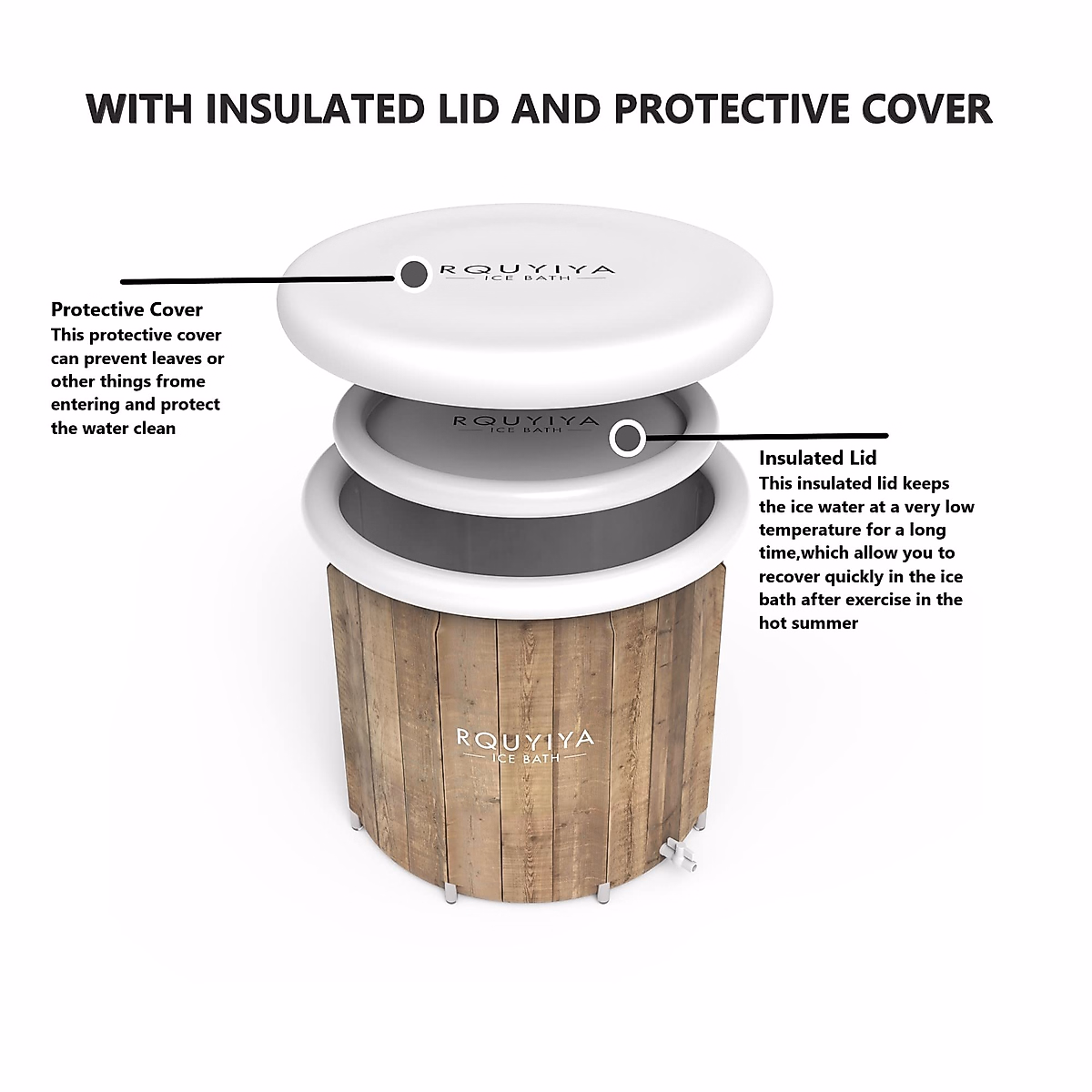 RQUYIYA Portable Ice Bath Ice Bathtub Pod Cold Plunge Tub Athletes Recovery Cold Water Tub Outdoor with Hand Pump Protective Cover for Adult Fitness Pro Upgrade