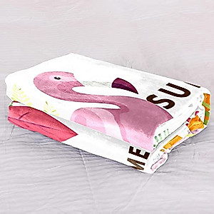 Plush Blanket Throw Blanket Warm Cozy Soft Microfiber Blankets, Modern Cartoon Tropical Flamingo Parrot