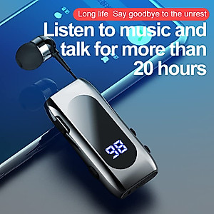 Bluetooth Headset,30Hrs HD Talktime Bluetooth Earpiece,Digital Display Battery lavalier Wireless Earphones,Hands Free Noise Reduction Retractable,Wireless Earbuds(Silver, 90 Days Free Replacement).