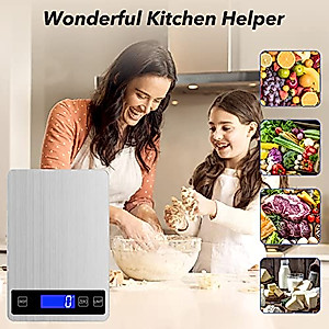 33lb Food Kitchen Digital Scale,1g/0.05oz Precise Graduation, USB Charging Kitchen Scale, Waterproof Stainless Steel with LCD Display, Ounces and Grams for Weight Loss, Cooking, Baking (silvery)