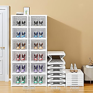 James&Jesse Shoe Organizer Storage Box, Portable Folding Shoe Rack for Closet with Magnetic Clear Door,Large Sneaker Cabinet Bins All-in-one Sturdy Easy Assembly ，Up to size 11 (3)