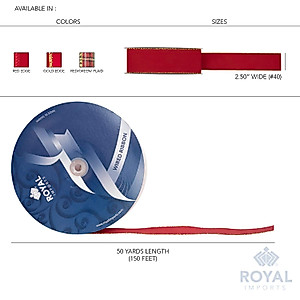 Royal Imports Wired Traditional Red Christmas Waterproof Ribbon, Floral & Craft Decor - 2.5" (#40) - 50 Yd (150') - Red w Red Edge