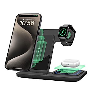 Wireless Charger,VNBBT 3 in 1 Wireless Charging Station Foldable for Apple iPhone/iWatch/Airpods,iPhone 15 14,13,12,11(Pro,Pro Max)/XR/XS/X/8(Plus),iWatch Ultra 9 8 7 6 SE 5 4 AirPods(No Adapter)
