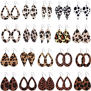 20 Pieces Petal Leather Earrings Leopard Print Earrings Teardrop Dangle Earrings