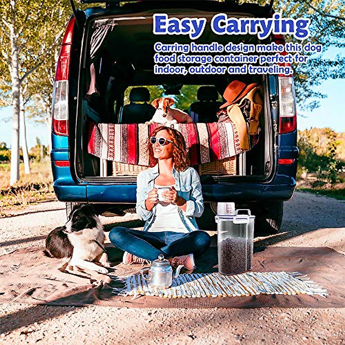 Kytely Upgraded Airtight Pet Food Storage Container, Small Dog Food Container with Measuring Cup, Cat Food Storage Container with Pour Spout, 4 Seal Buckles Food Dispenser for Regular Food, Dogs, Cats, Birds (White)