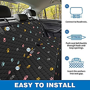 BeneathYourFeet Dog Seat Cover (54" W x 56" L, Colored Paw Prints) Scratch Prevention Cover for Back Seat Waterproof Dog Hammock for Car with Mesh Window, Durable