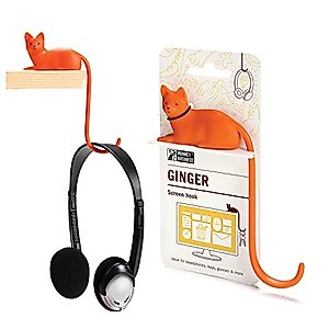 Monkey Business Ginger The Cat Tail Hook for Computer Screen, Desk Headphone Hanger, fits Any Tight Spaces, Hang Keys, Accessories in Easy Reach