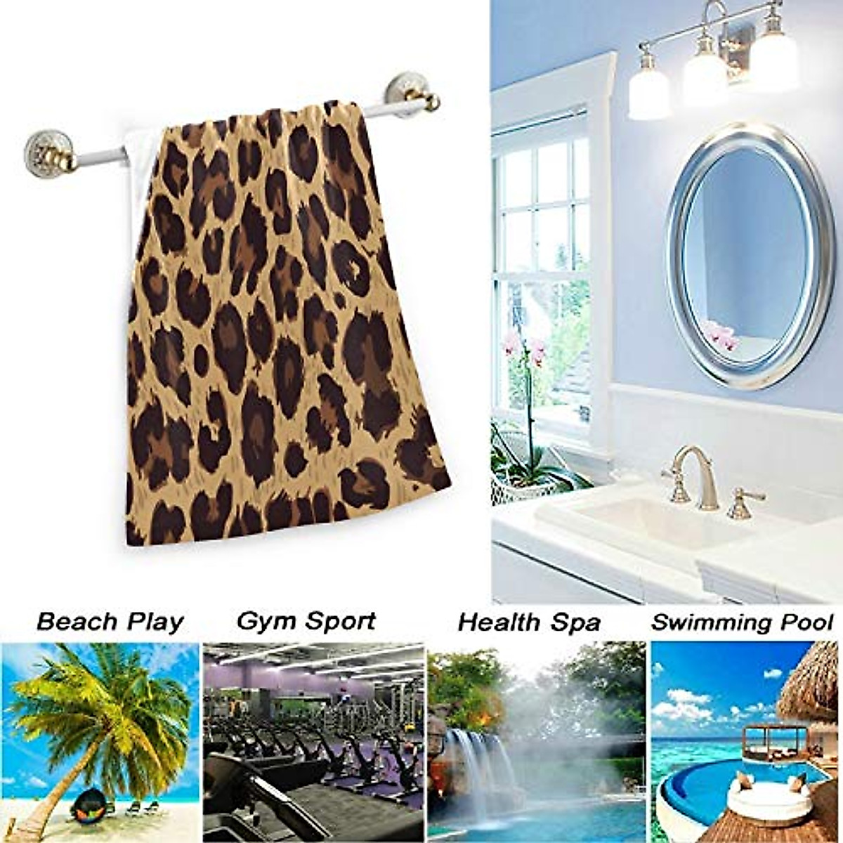 Naanle Set of 2 Animal Leopard Print Soft Fluffy Guest Hand Towels, Multipurpose for Bathroom, Hotel, Gym and Spa (14" x 28")