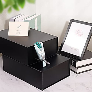Luxury Large Black Gift Box Set with Magnetic Lids,12.6x9.2x4.2'' Collapsible Square Big Gift Boxes for Presents Contain Card Shredded Paper Filler Bouquet for Proposal Birthday Graduation Christmas