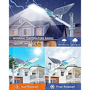 OKPRO S-480J 1000W Solar Street Lights Outdoor Waterproof, 6500K 100000LM Outdoor LED Street Light Dusk to Dawn, LED Wide Angle Lamp with Remote Control, for Parking Lot